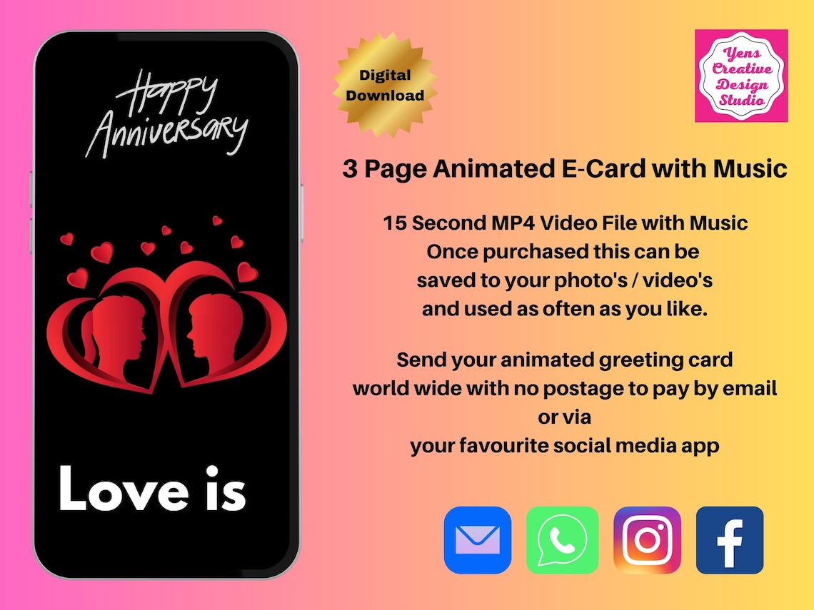 Animated Anniversary E-card Anniversary Video Card - Etsy