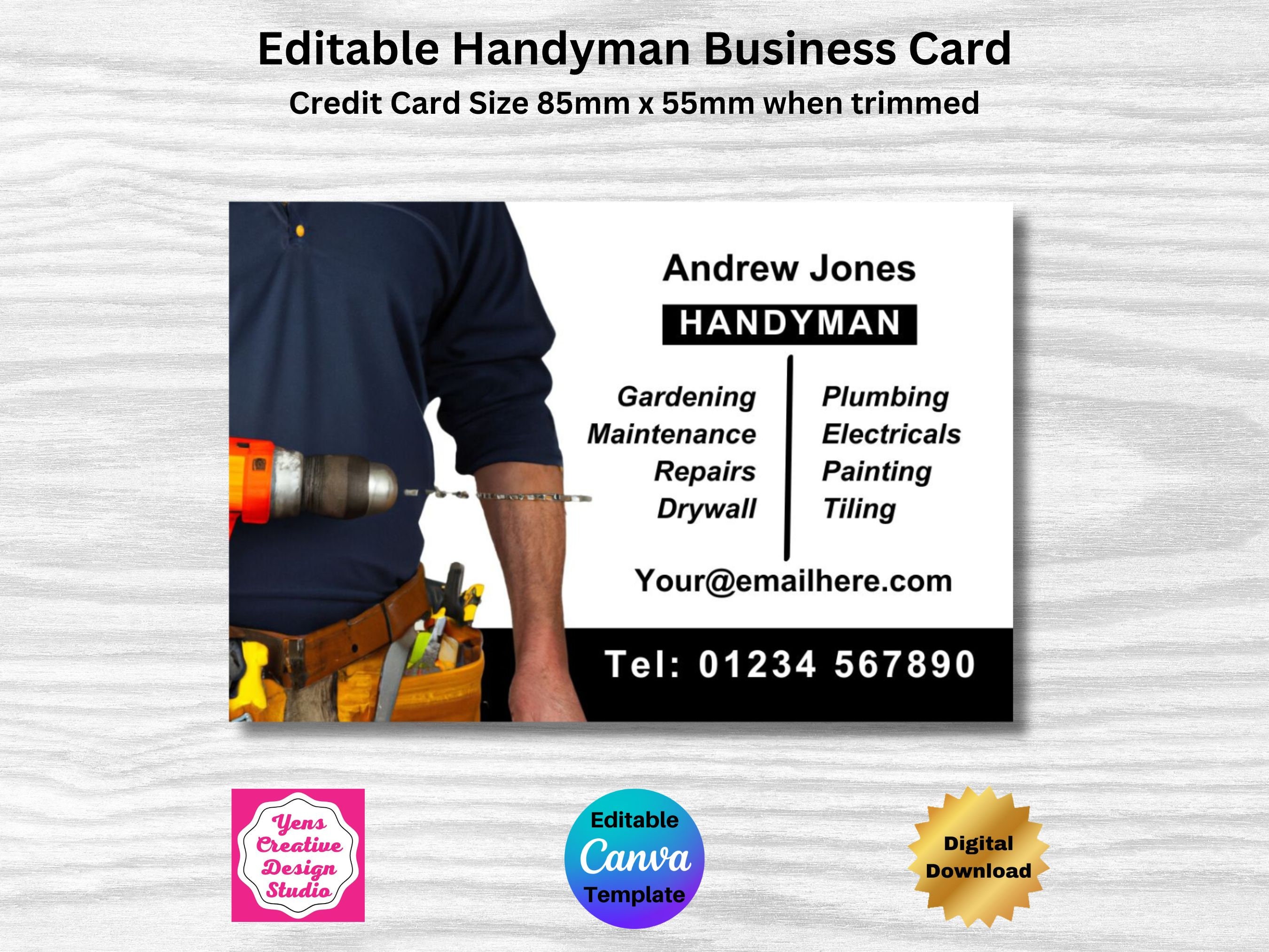 Handyman Business Card Editable Canva Template Design Handyman Business ...