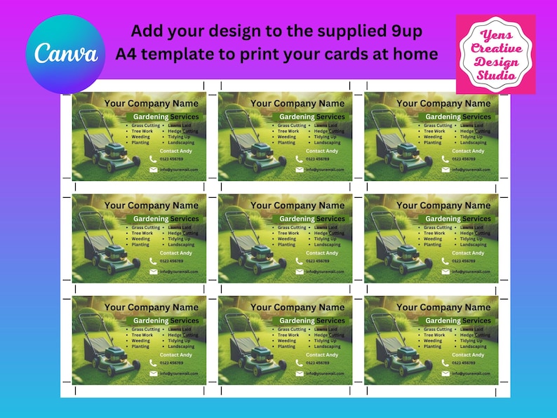 4 X Gardening Services Business Cards Editable Canva Template Designs ...