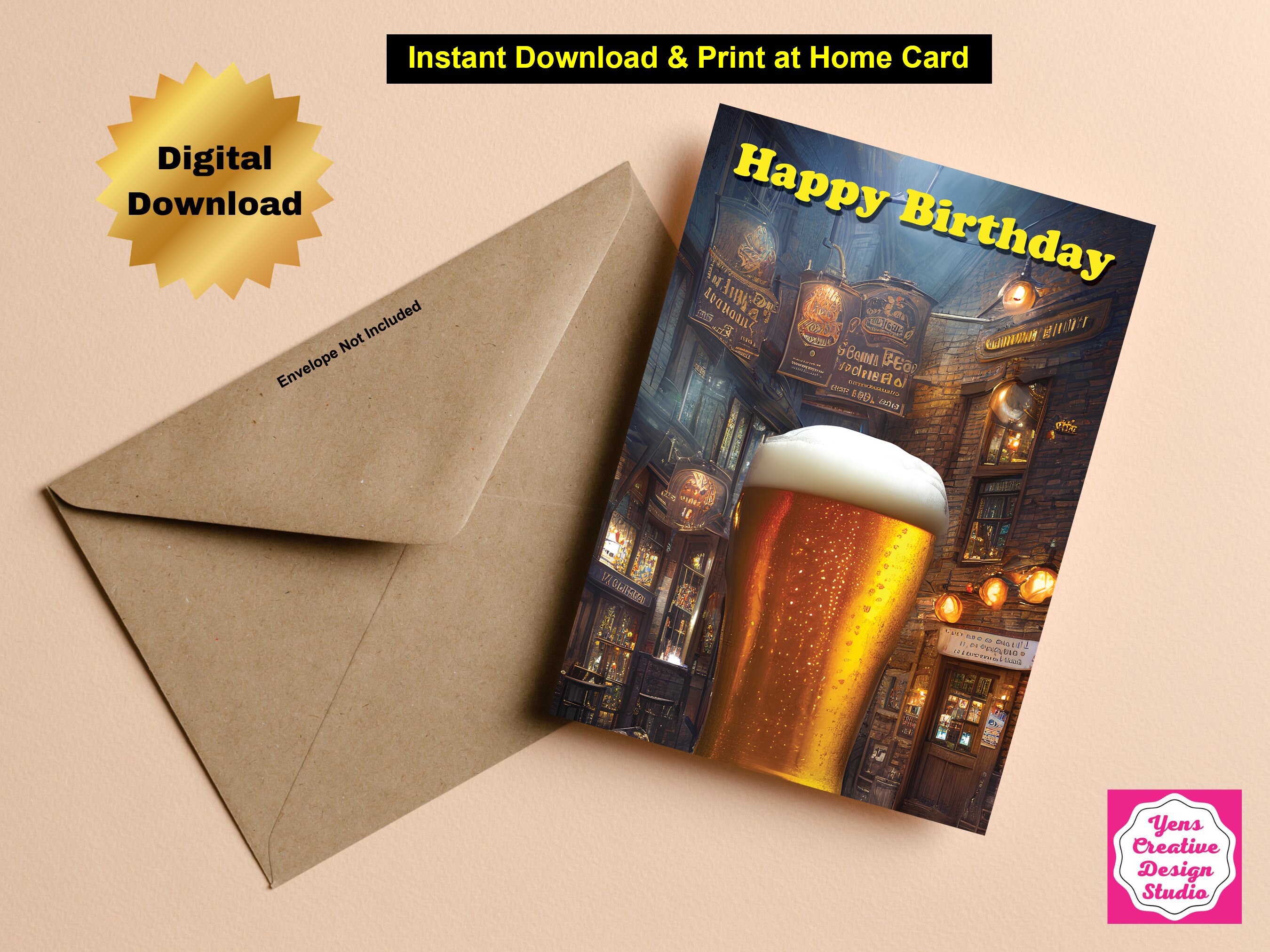 Printable Birthday Card 7x5 Inch Beer Birthday Card Downloadable Beer ...