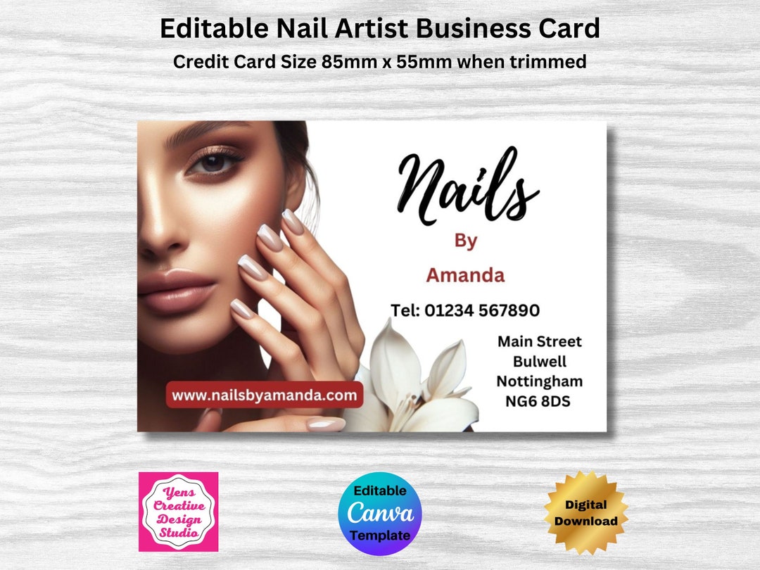Nail Art Business Card Editable Canva Template Design Nail Business ...