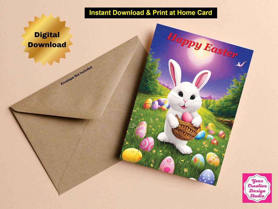Printable Easter Bunny Card 7x5 Inch Easter Bunny Card Downloadable ...