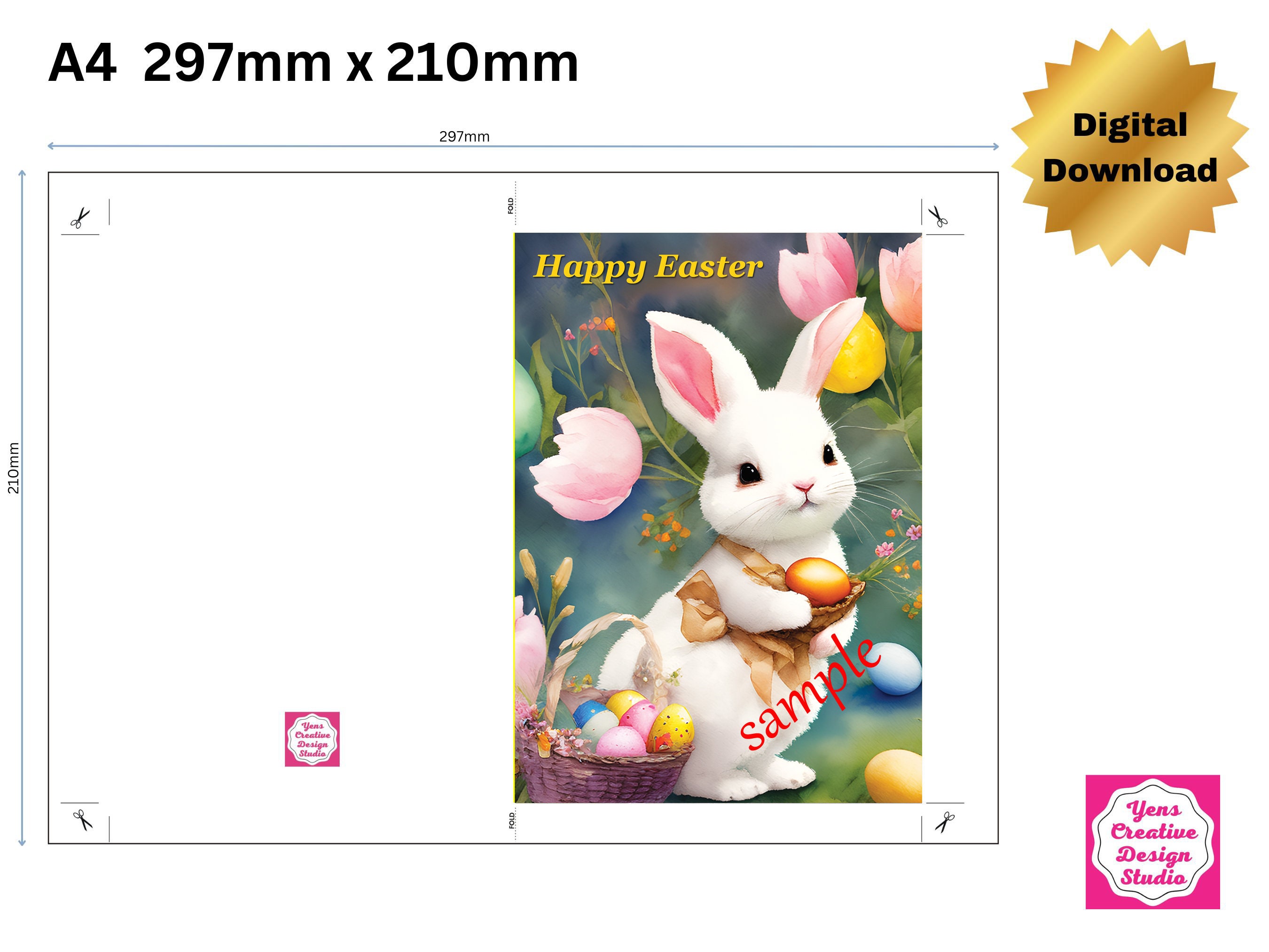 Printable Easter Bunny Card 7x5 Inch Easter Bunny Card Downloadable ...