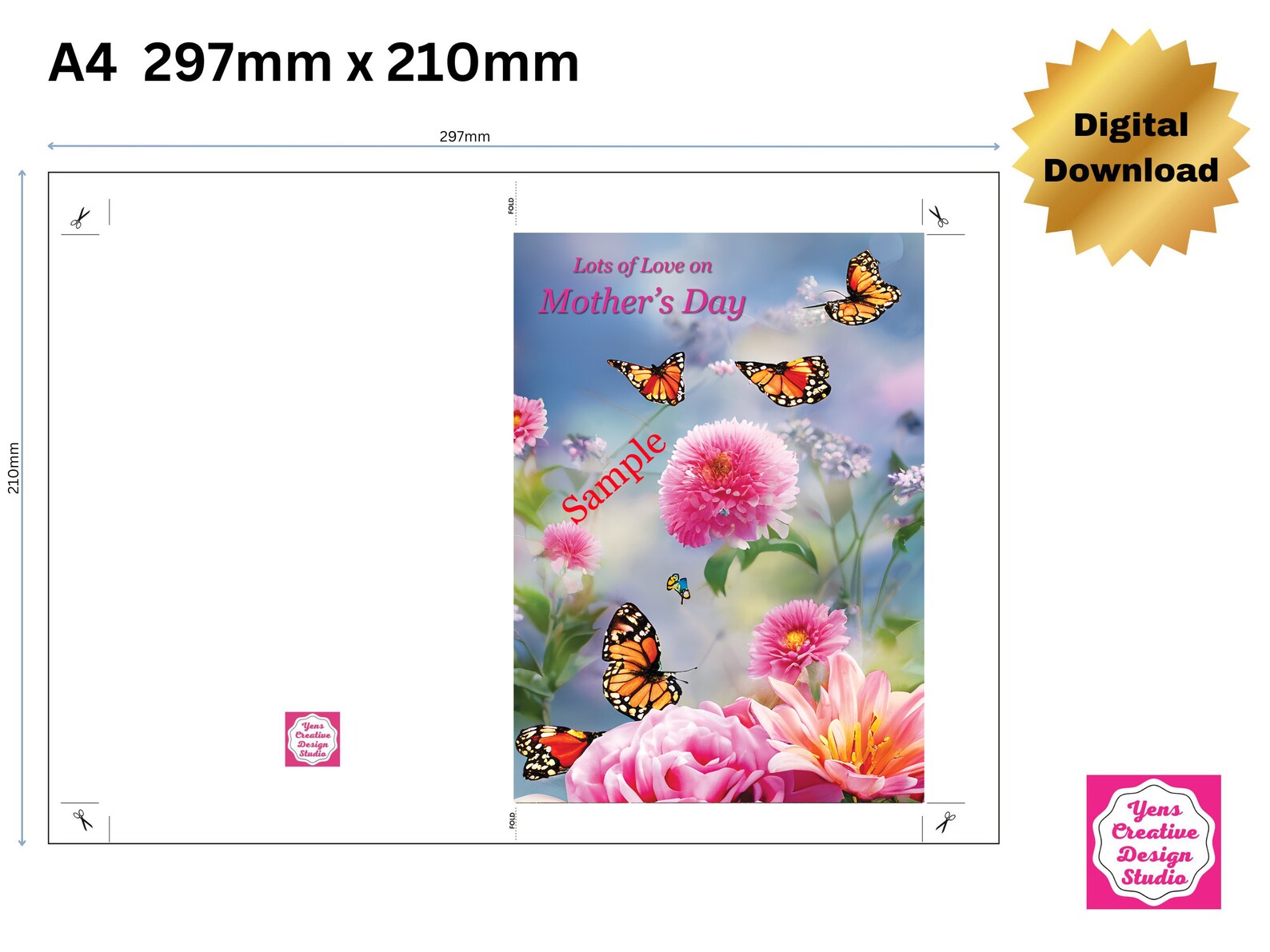 Printable Butterfly Mothers Day Card 7x5 Inch Mothers Day Card ...