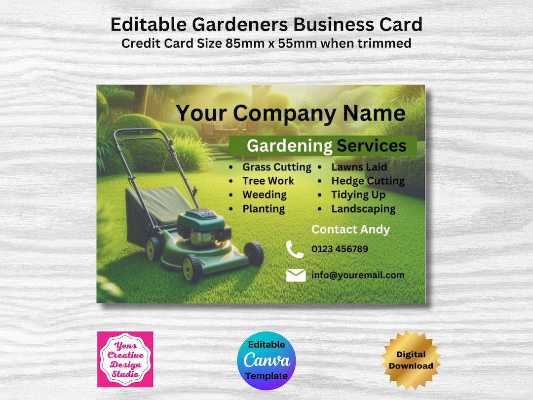 Gardening Services Business Card Editable Canva Template Designs ...