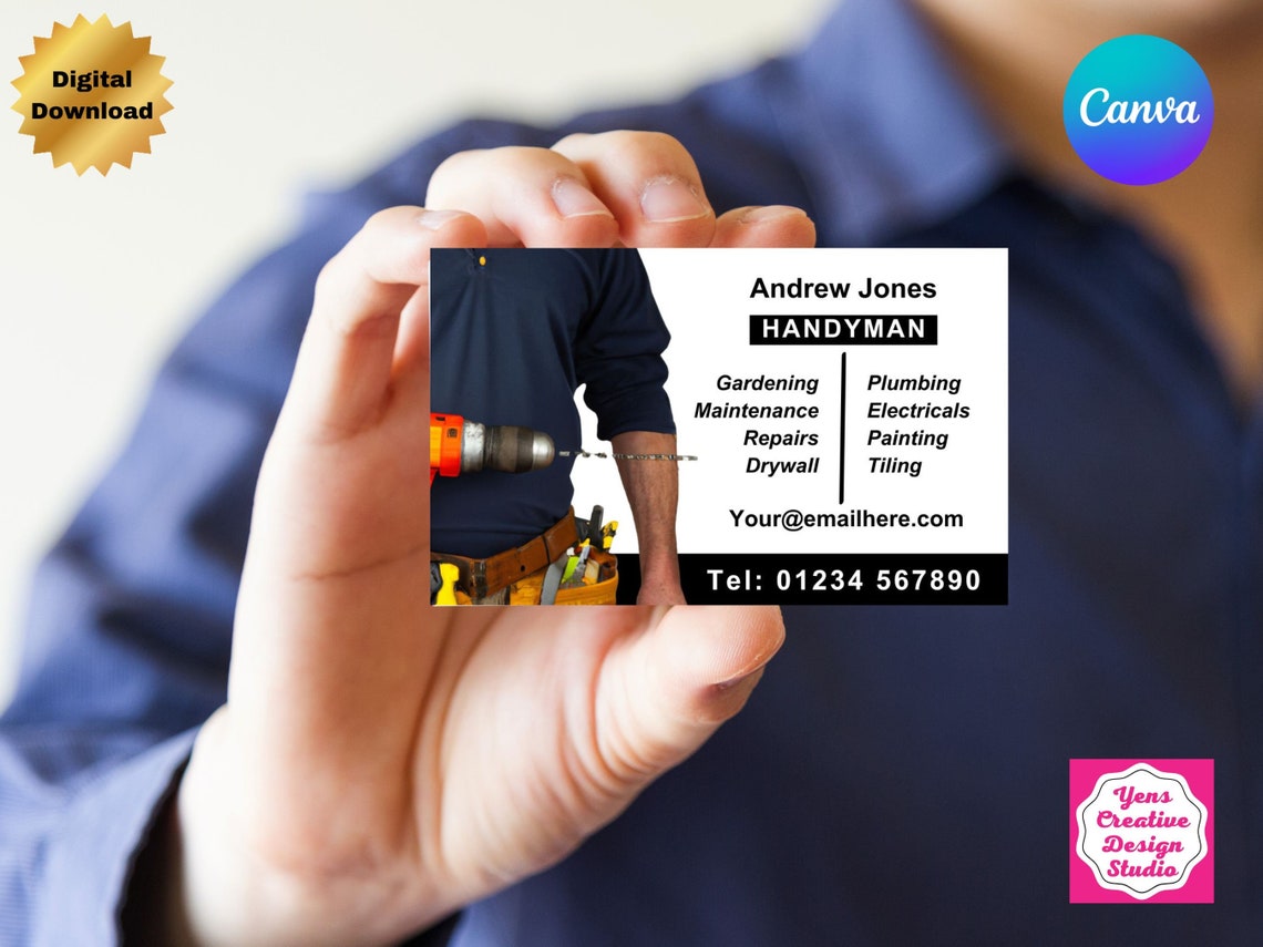 4 X Handyman Business Cards Editable Canva Template Design Handyman ...