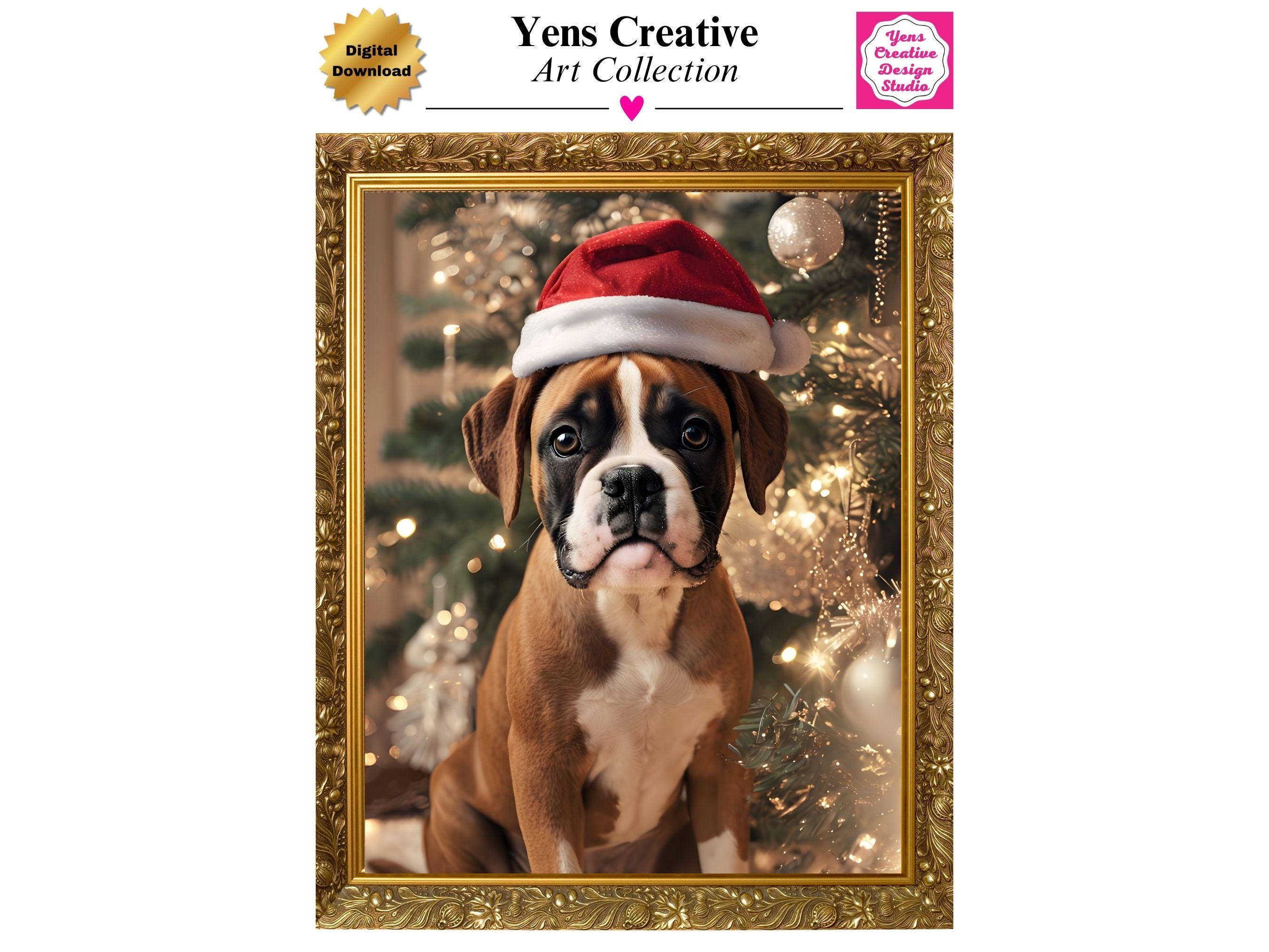 Downloadable Boxer Puppy Print - Christmas Wall Art, Instant Digital ...