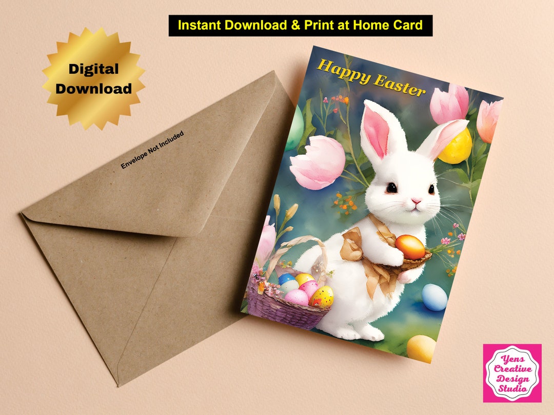 Printable Easter Bunny Card 7x5 Inch Easter Bunny Card Downloadable ...