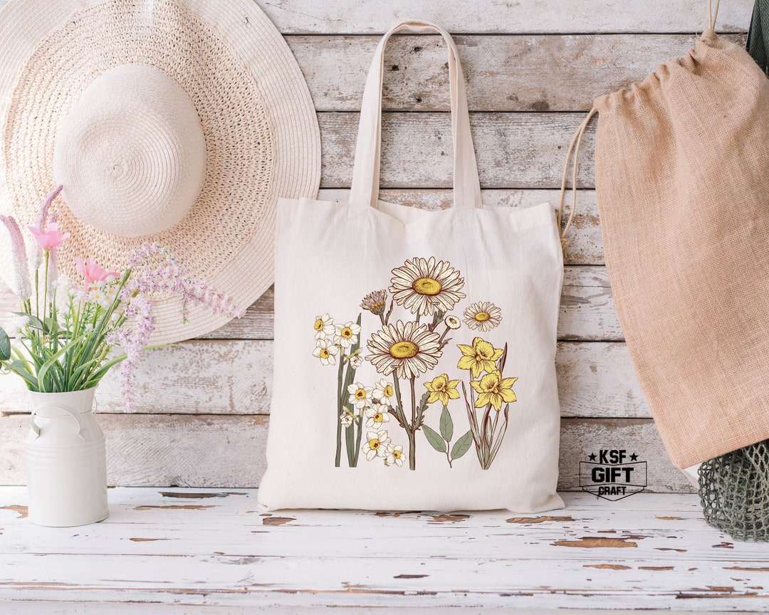 Floral Canvas Tote Bag: Heavy Cotton, Spring Flowers Totes - Etsy