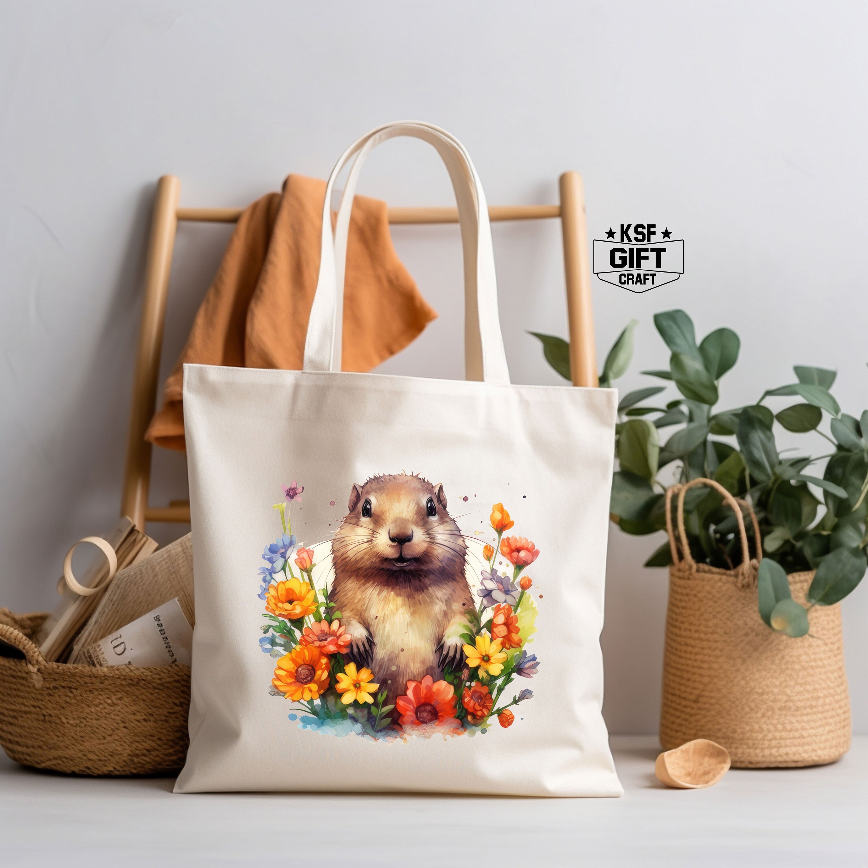 Floral Groundhog Day Canvas Tote Bag: Groundhog Lover Gift - Etsy