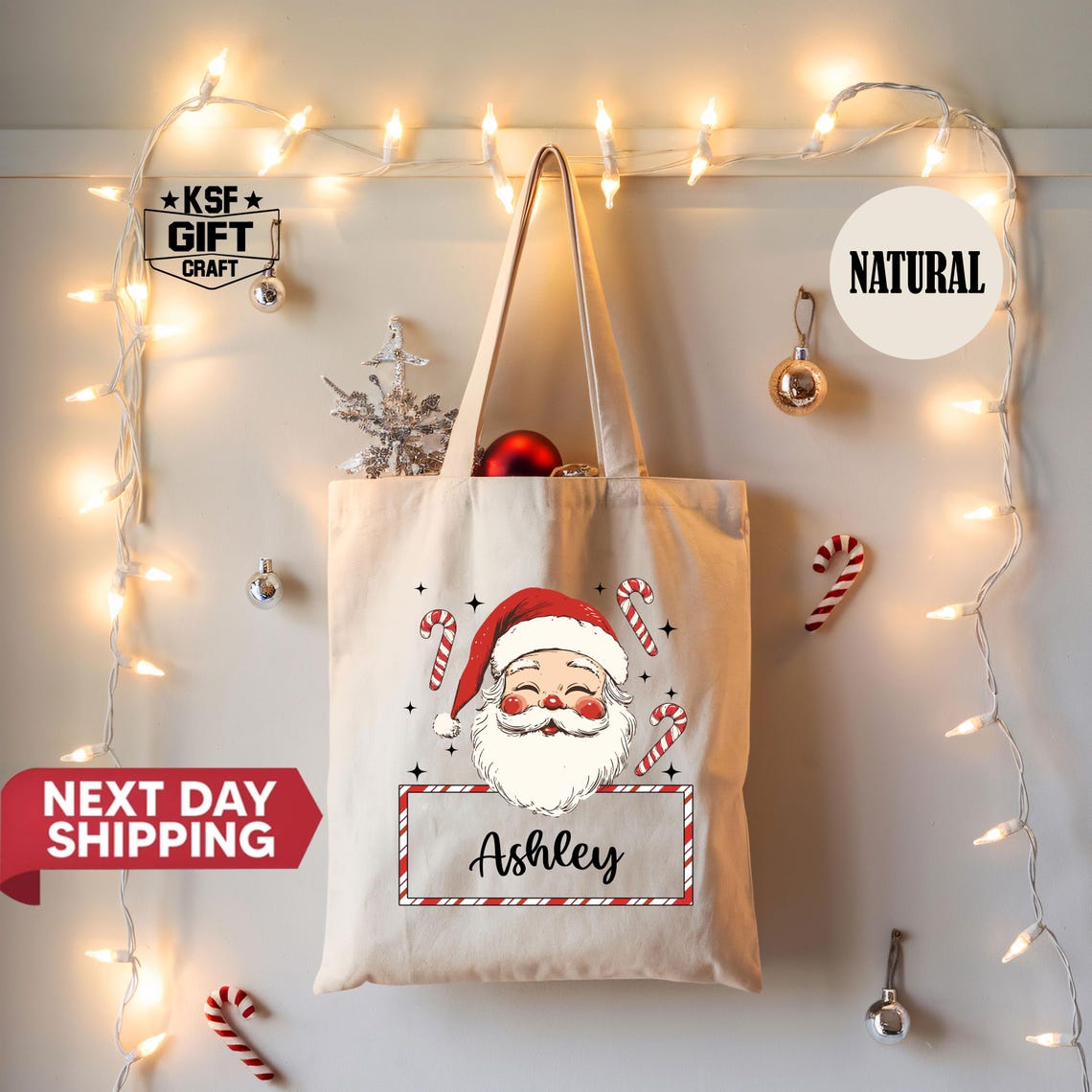 Custom Santa Tote Bag: Personalized Name Gift - Etsy
