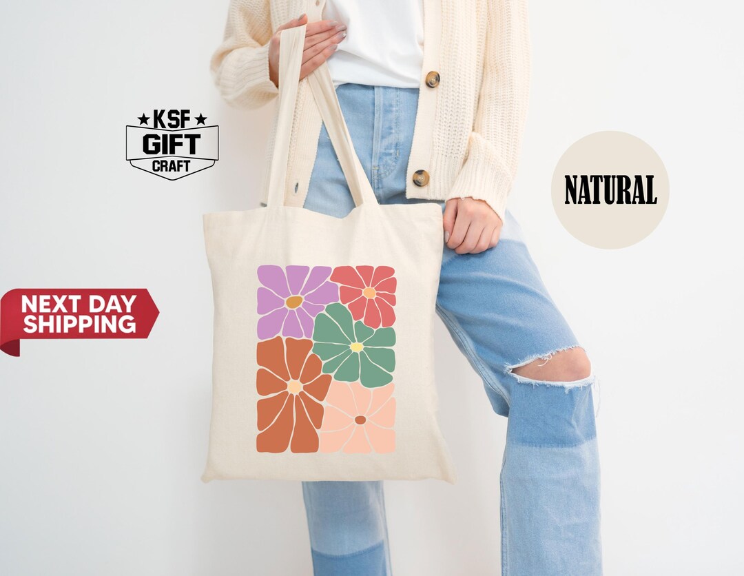 Colorful Flower Tote Bag, Abstract Flower Bag, Canvas Flower Totes ...