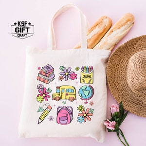 School Doodle Tote Bag, School Campus Bag, Teacher Appreciation Gift ...