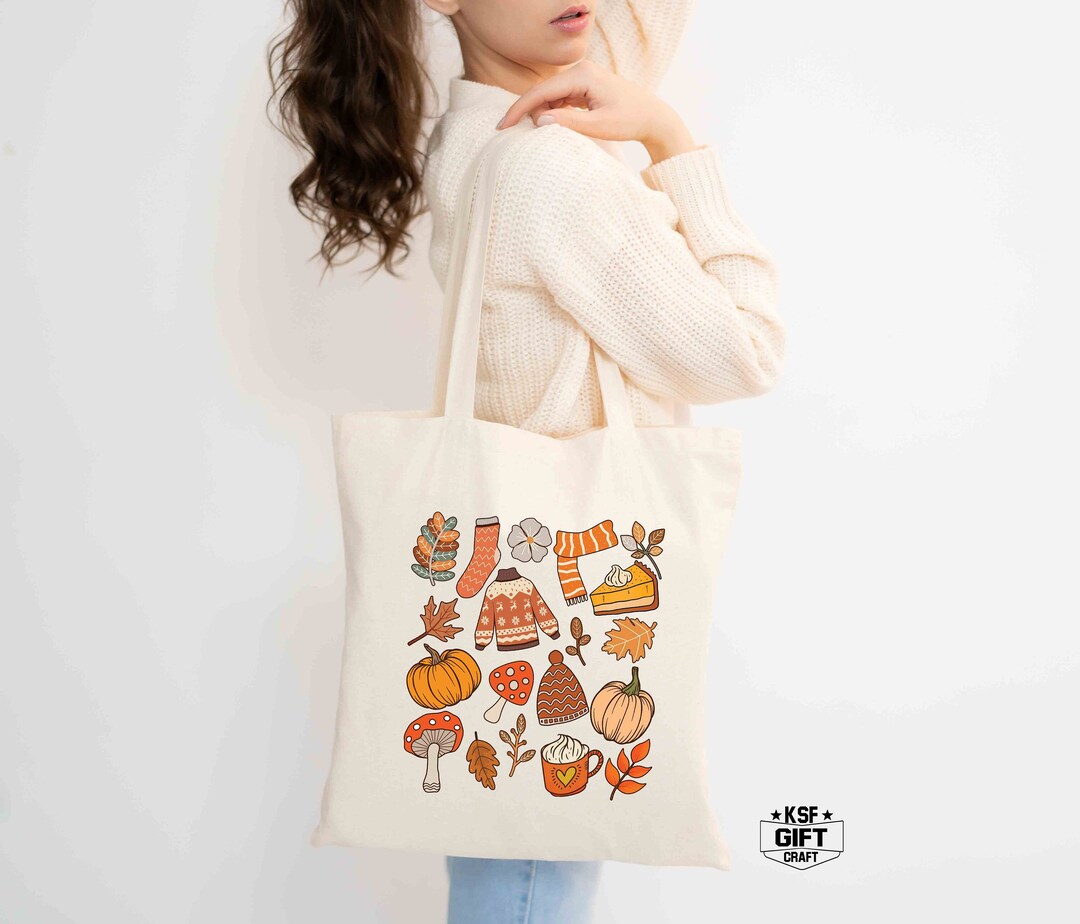 Fall Doodle Canvas Tote Bag: Autumn Thanksgiving Gift - Etsy