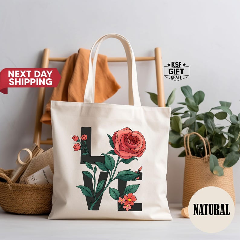 Floral Love Tote Bag, Rose Totes, Flower Gift Bag - Etsy
