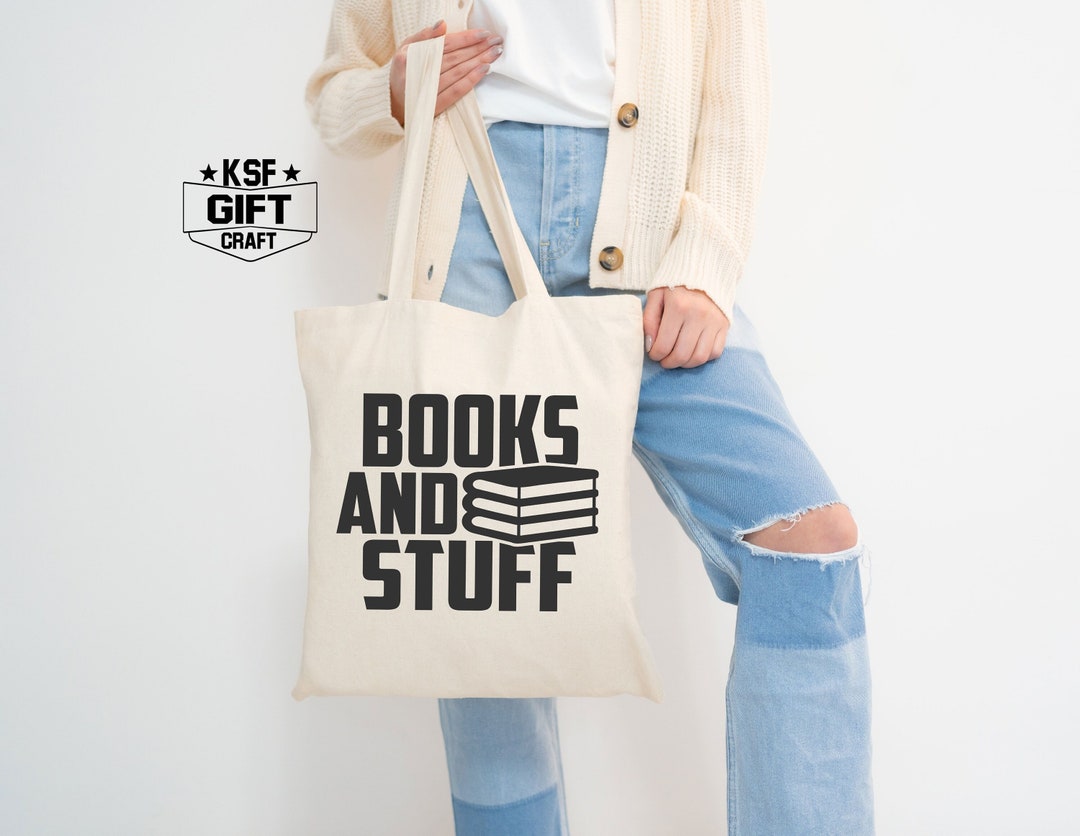 Books and Stuff Tote Bag, Book Lover Tote Bag, Library Bag, School Bag ...