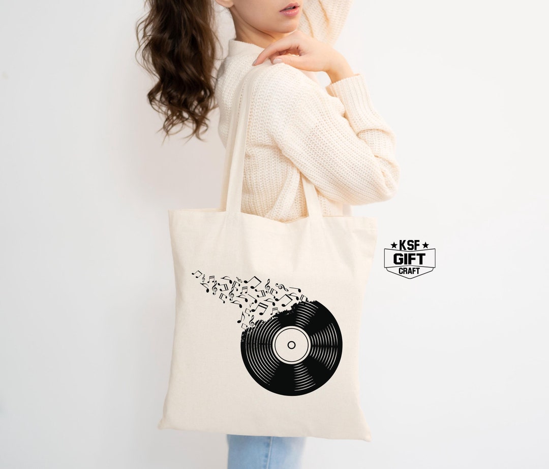 Music Notes Record Tote Bag, Music Teacher Totes, Record Tote Bag ...