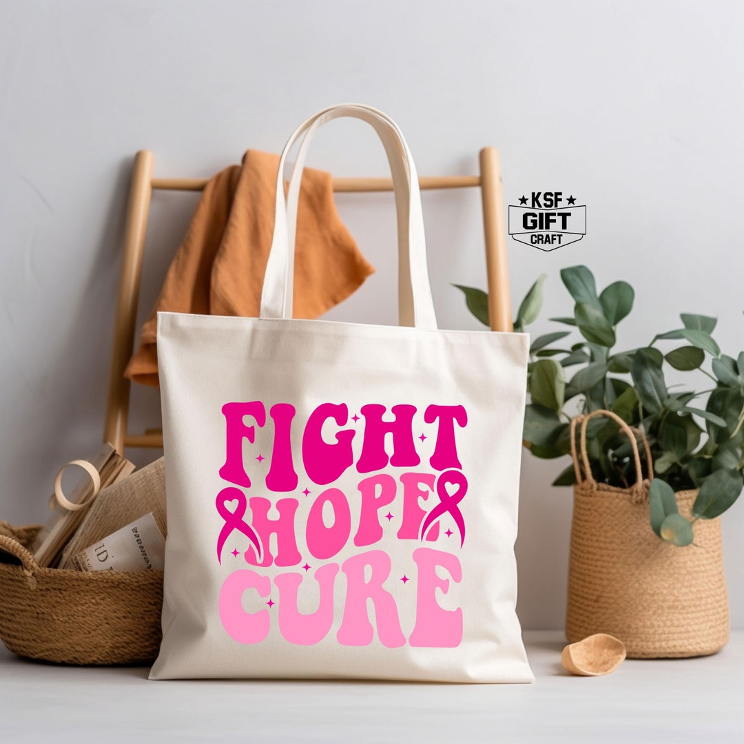 Cancer Awareness Tote Bag: Fight Hope Cure, Pink Ribbon Totes - Etsy