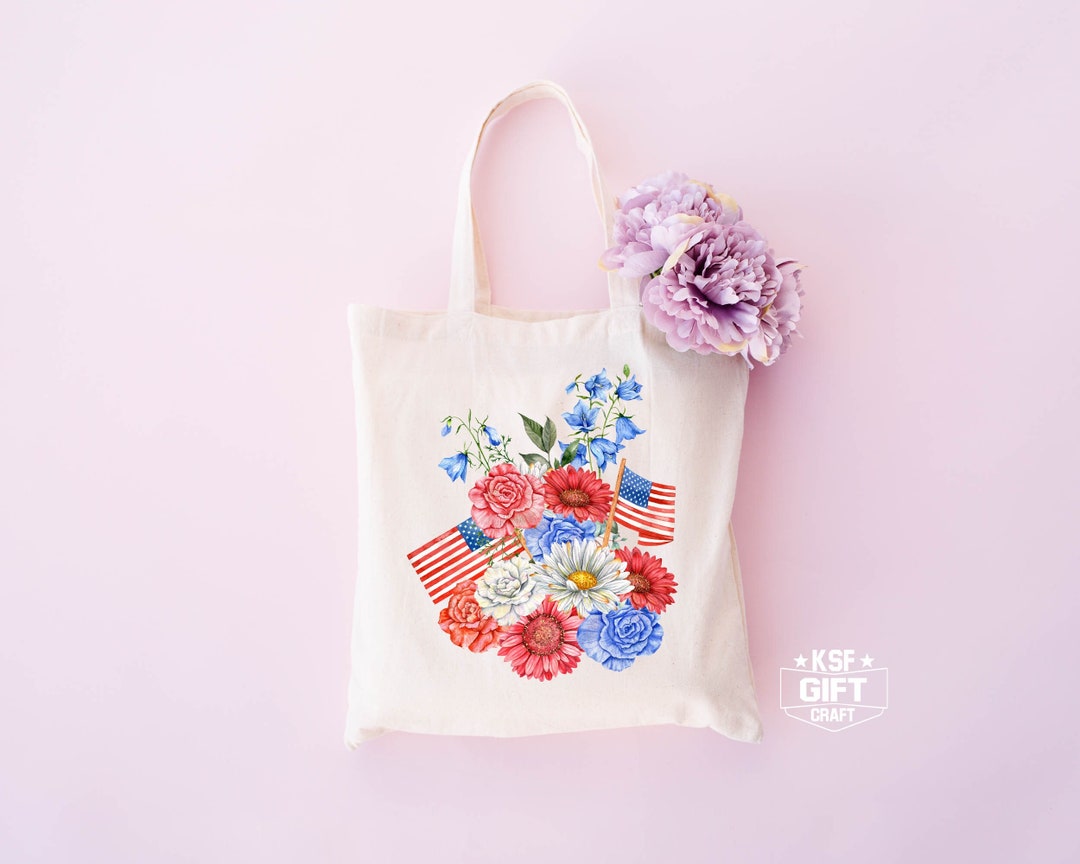 4th July Tote Bag USA Floral Tote Bag 4th of July Bag Happy - Etsy