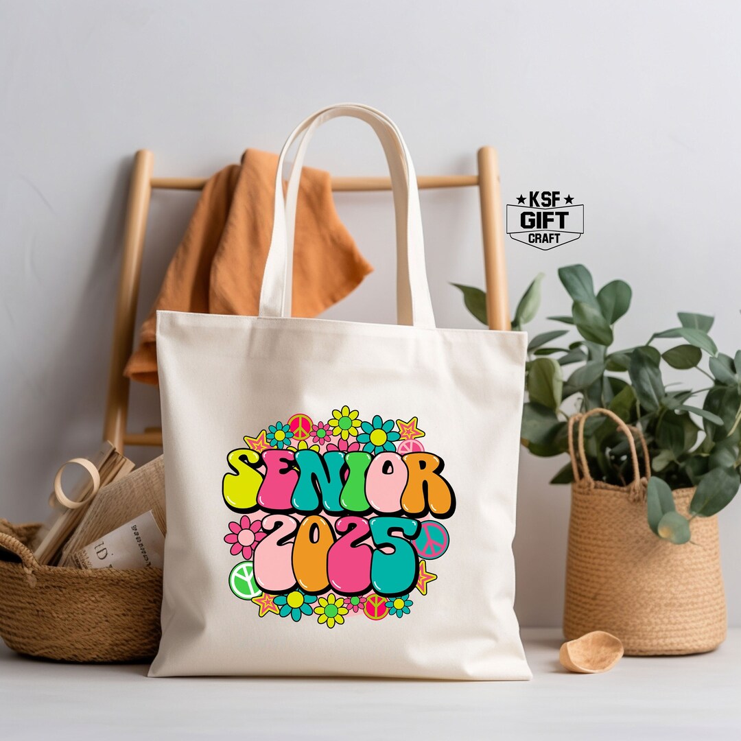 Retro Senior 2025 Tote Bag, Peace Sign Tote Bag, Floral Senior Totes ...