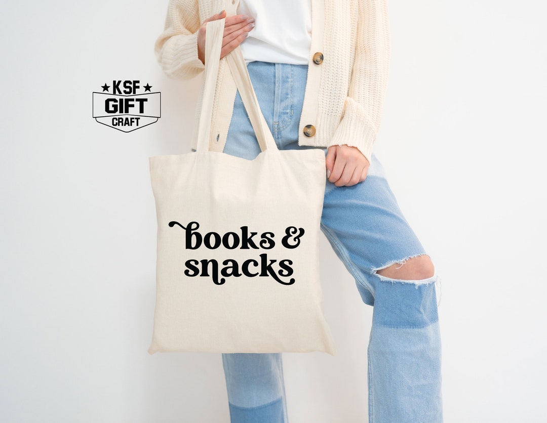 Books & Snacks Tote Bag, Funny Food Gift, Gift for Foodie, Snack Lover ...