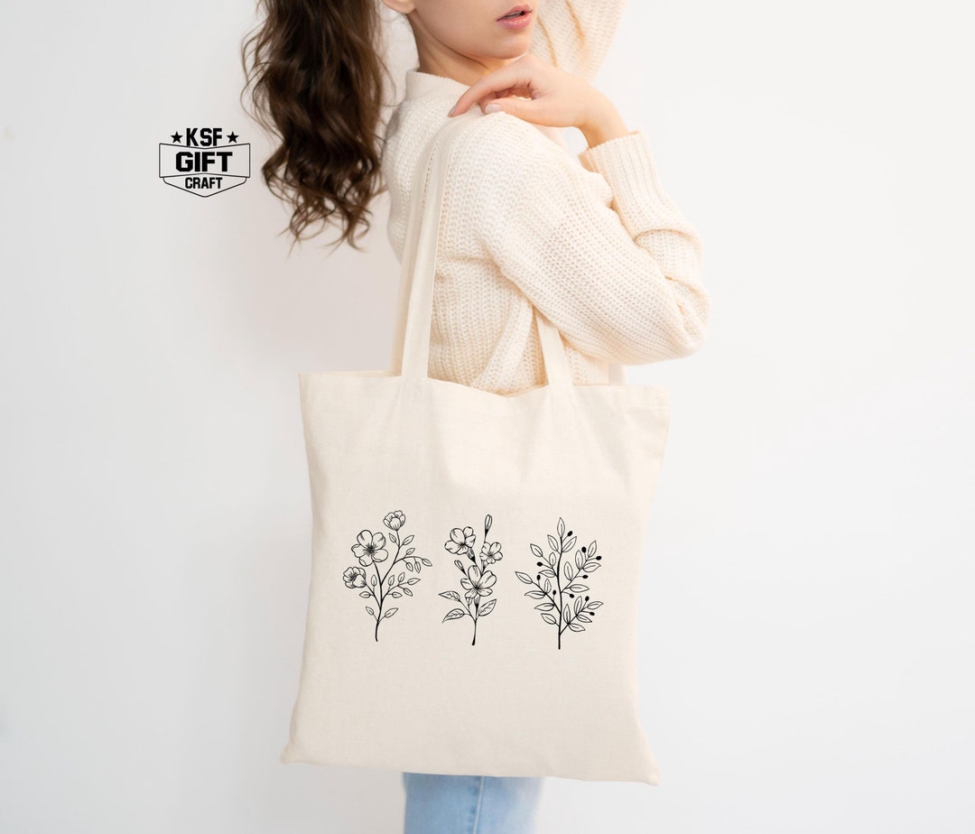 Floral Outline Tote Bag, Line Flower Bag, Minimal Flower Totes, Party ...