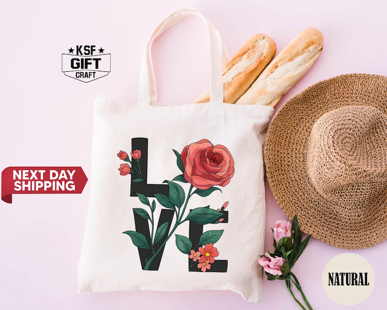 Floral Love Tote Bag, Rose Totes, Flower Gift Bag - Etsy