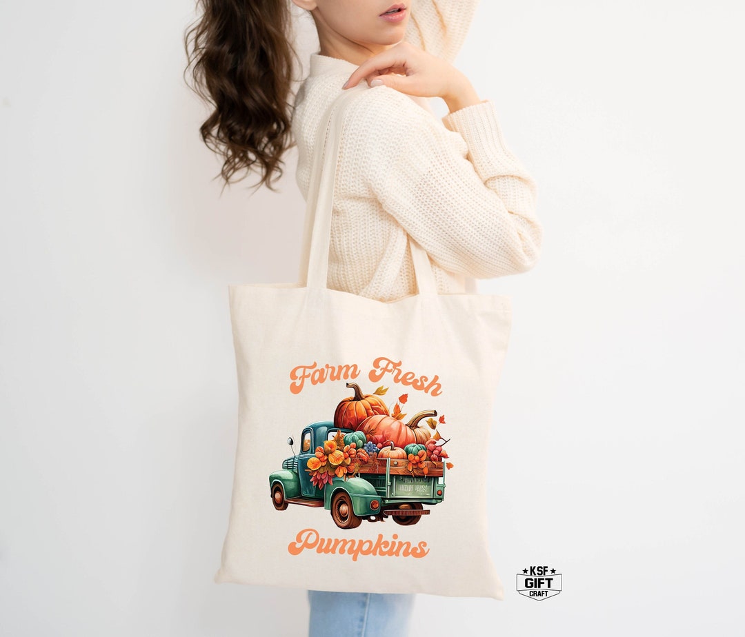 Farm Fresh Pumpkin Tote Bag, Pumpkin Farm Gift Totes, Fall Season Tote ...