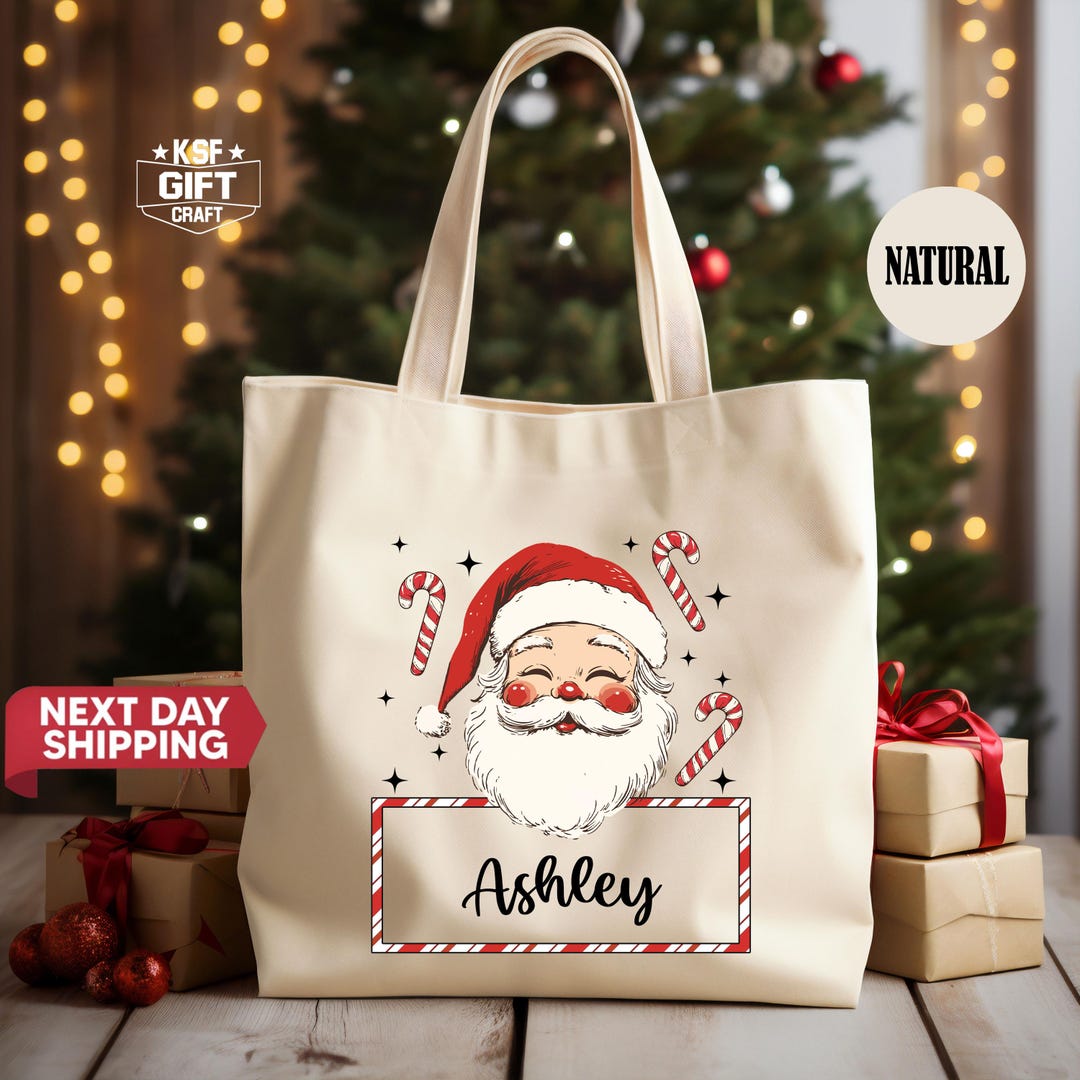 Custom Santa Tote Bag: Personalized Name Gift - Etsy