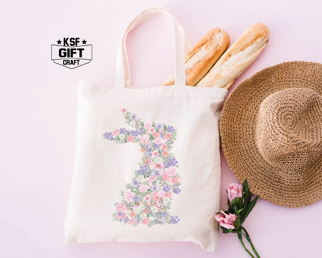 Flower Bunny Tote Bag, Cute Bunny Bag, Rabbit Tote Bag, Easter Bunny ...