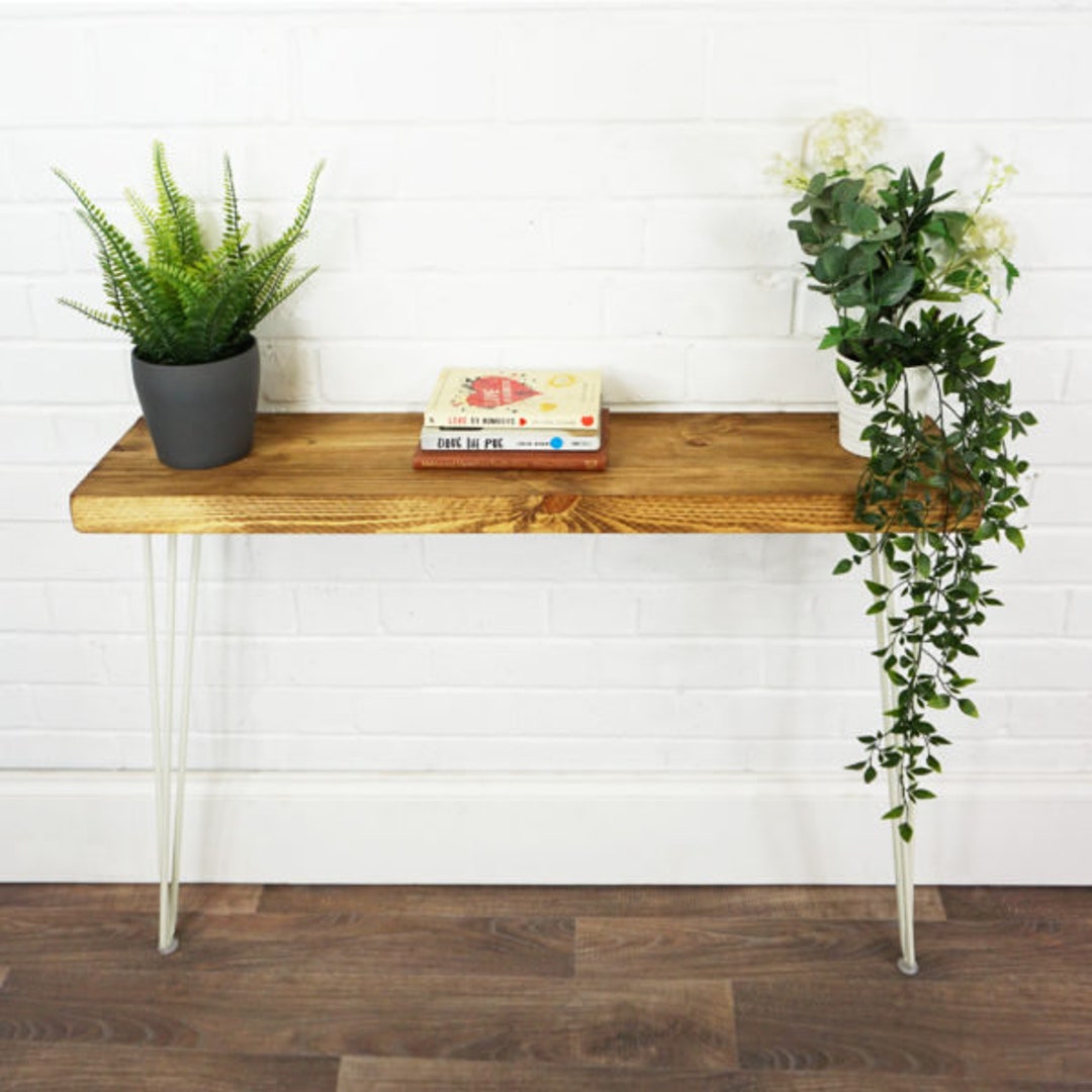 Rustic Console Table With White Hair Pin Legs Reclaimed Treated Timber ...
