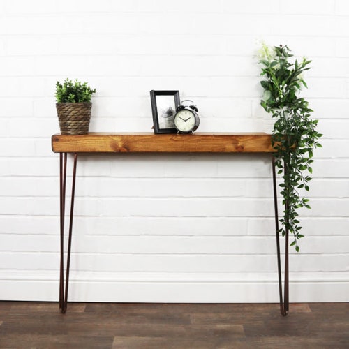 RUSTIC Console Table SLIMLINE CHUNKY With Brass Hair Pin Legs - Etsy