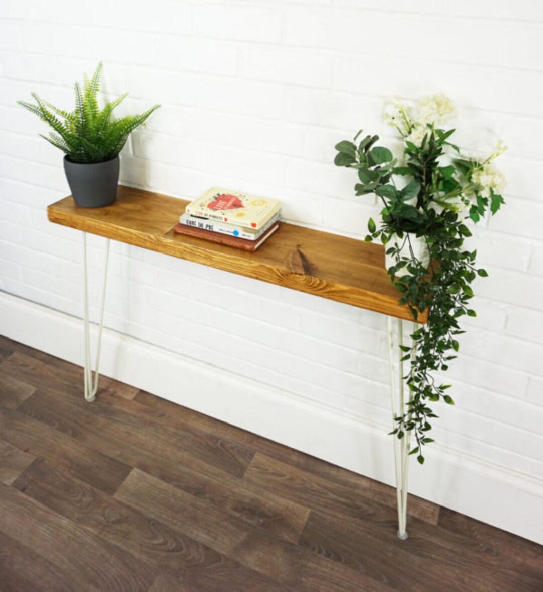 Rustic Console Table With White Hairpin Legs Reclaimed Treated Timber ...