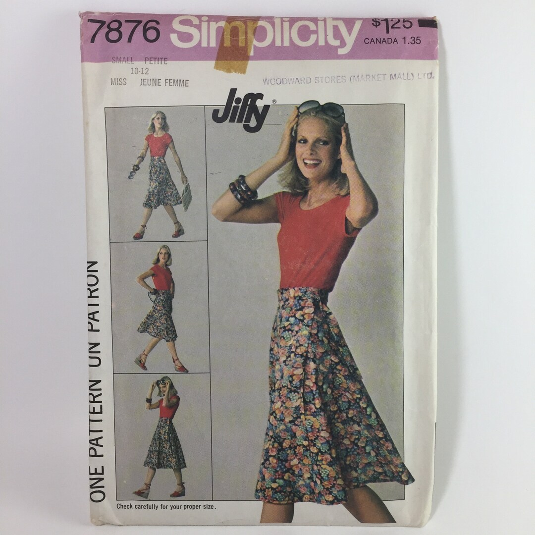 Misses' Vintage 1977 Front Wrap Skirt Sewing Pattern Size Small 10-12 ...