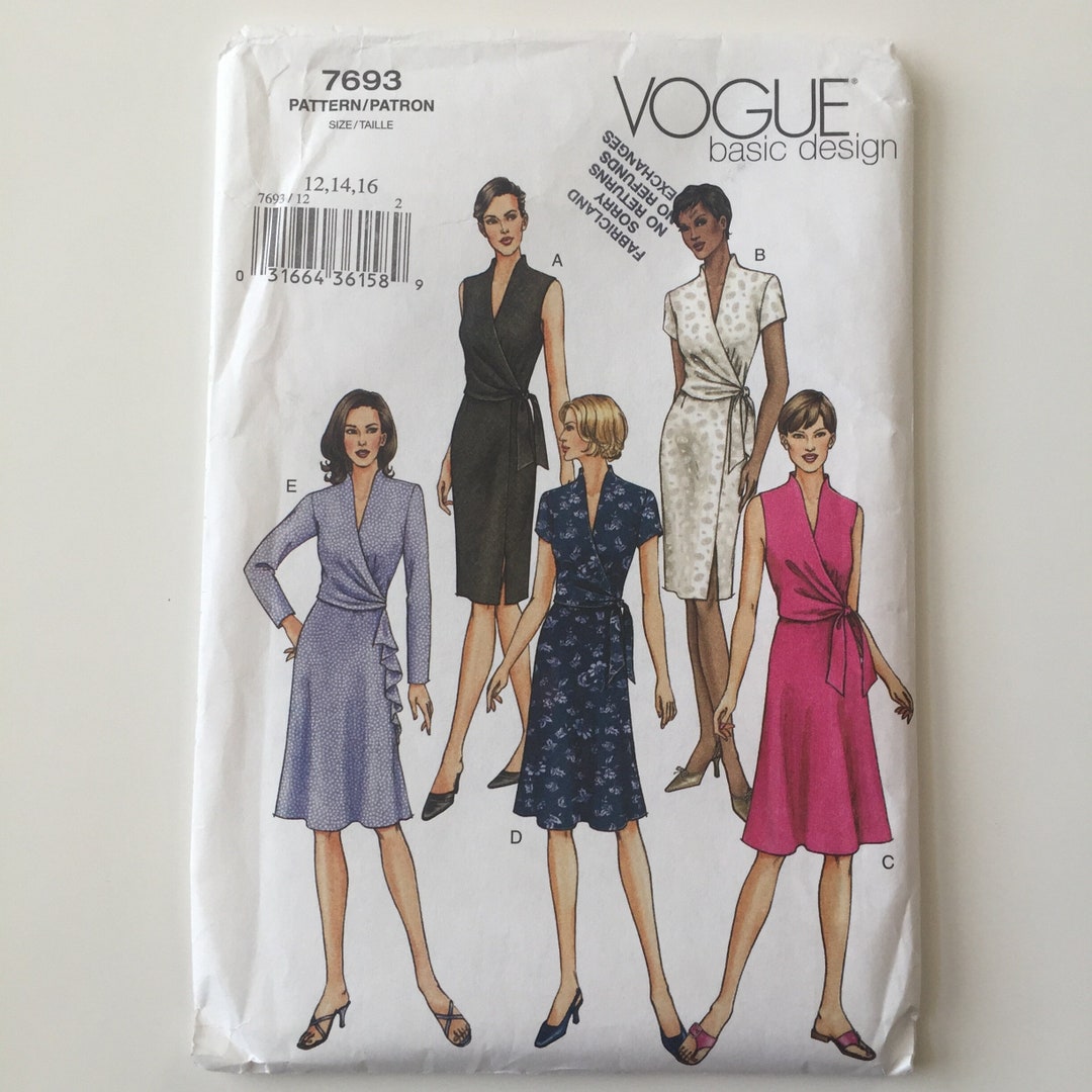 Misses' Mock Wrap Dress Sewing Pattern Size 12-14-16 UNCUT Vogue 7693 ...