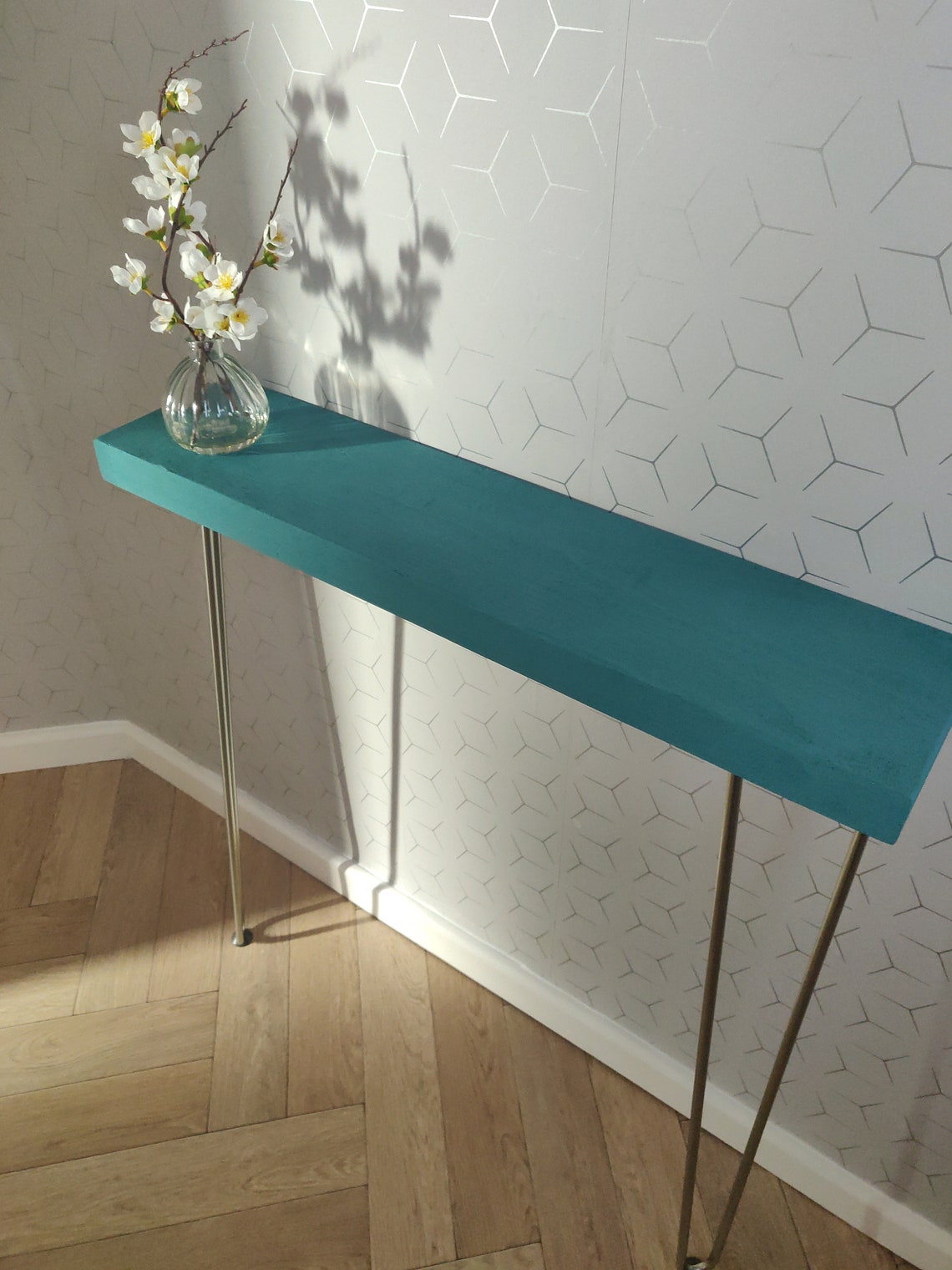 CONSOL : Hand Painted Console Table Wood Zinc Hairpin Legs | Etsy