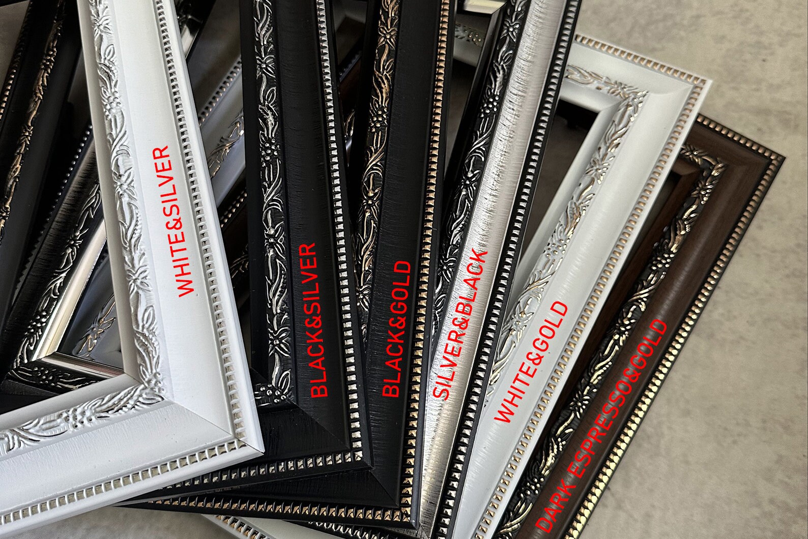 Rome Picture Frame, Black Silver Photo Frame, White Gold Picture Frame ...