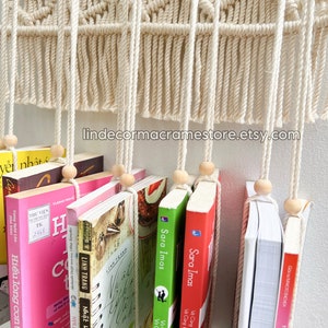 Macrame Hanging Book Shelf, Rustic Book Holder, Book Handmade Storage ...