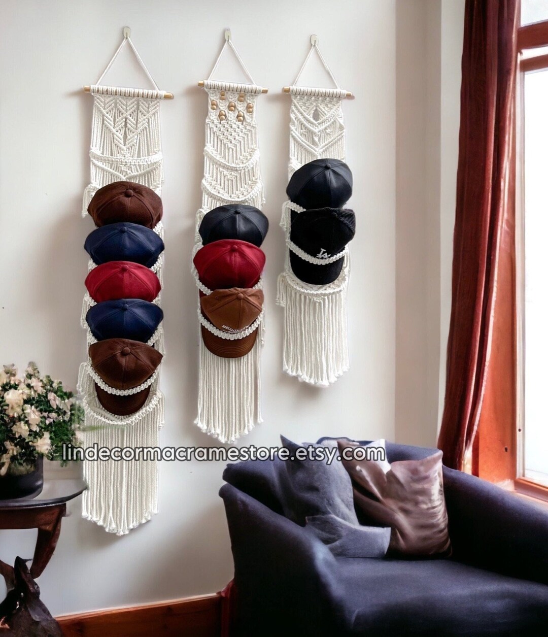 Baseball Cap Hanger, Macrame Baseball Cap Storage, Wall Mounted Hat ...