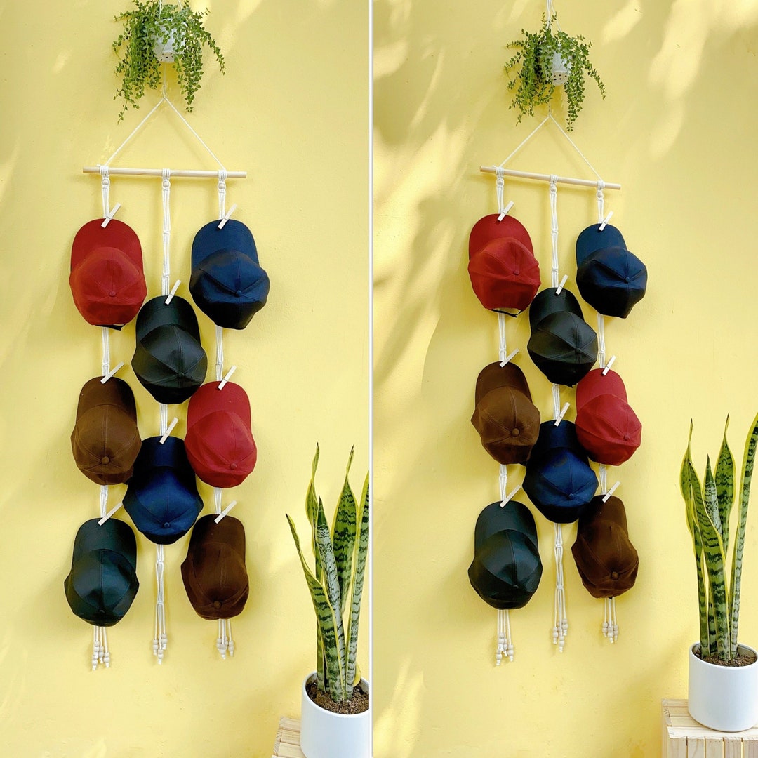 Baseball Cap Hat Hanger, Macrame Cap Rack, Wall Baseball Cap Holder ...