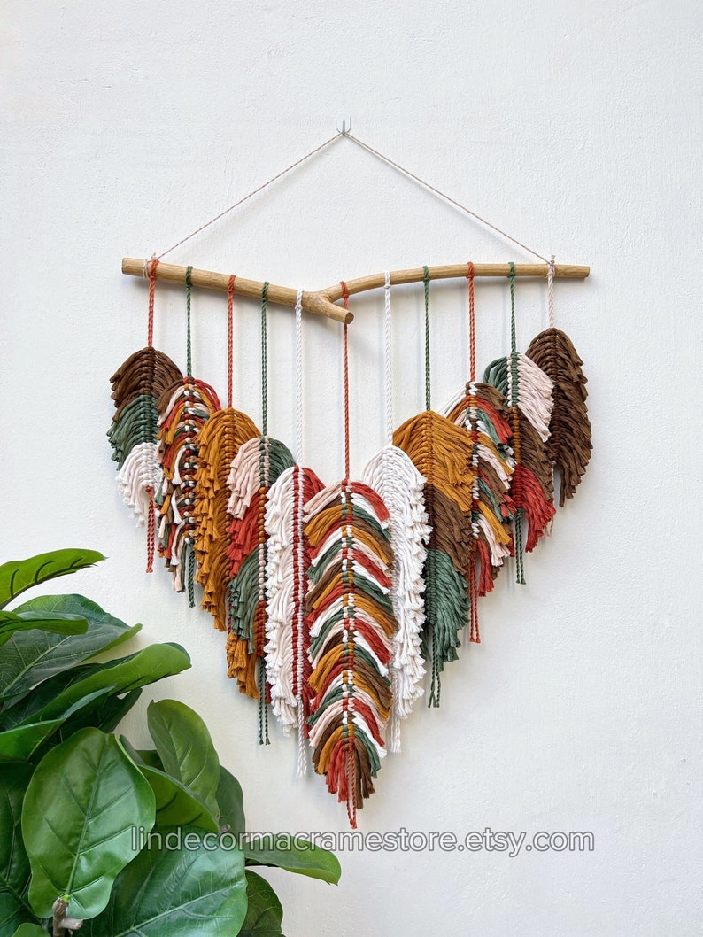 Rustic Handmade Macrame Leaves Wall Hanging Macrame Feather - Etsy