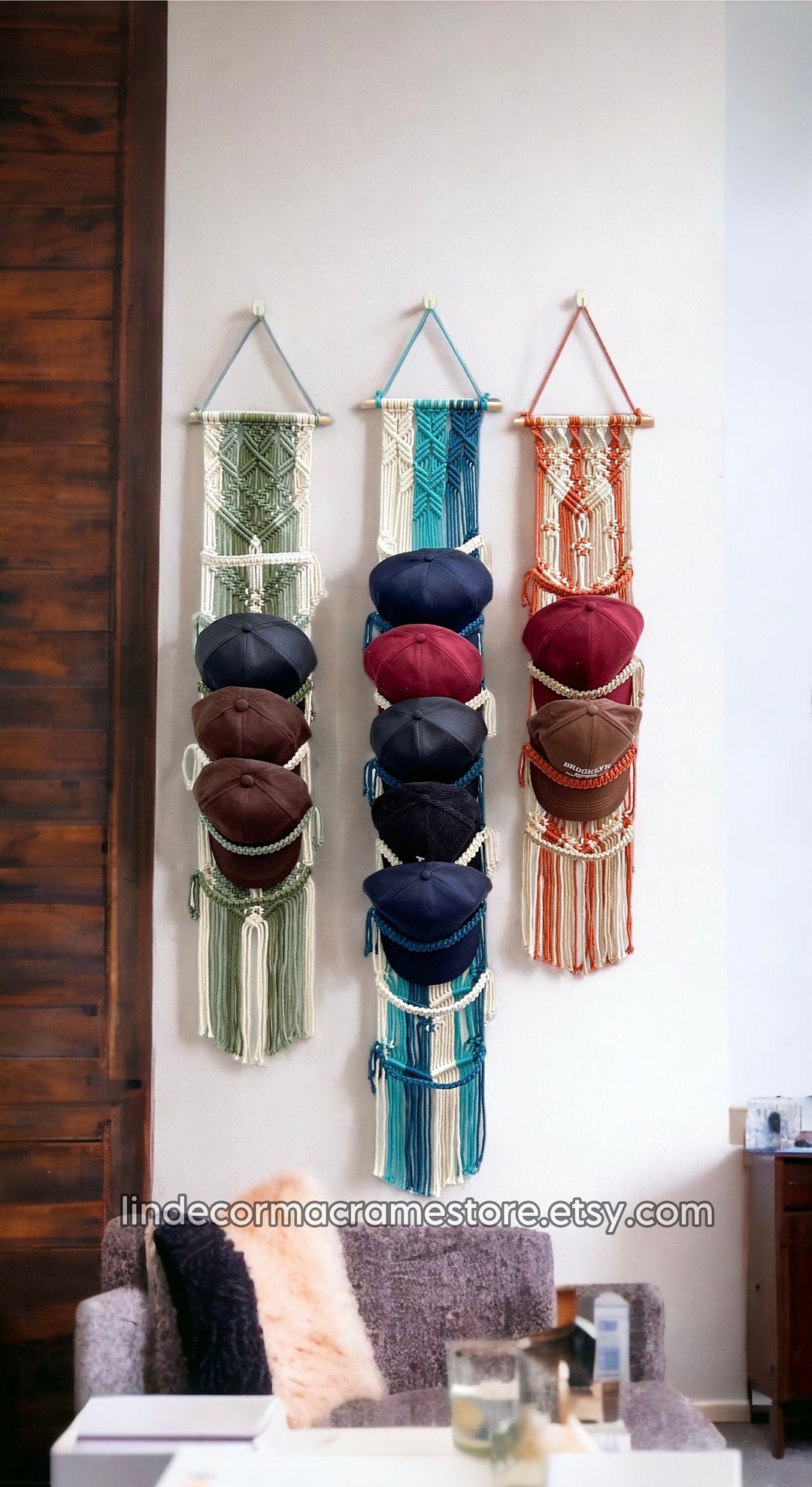 Macrame Baseball Cap Rack, Wall Baseball Cap Holder, Cap Rack Display ...