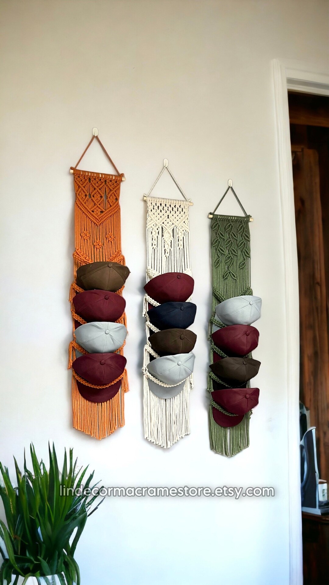 Macrame Baseball Cap Display Rack, Baseball Hat Rack, Handmade Cap ...