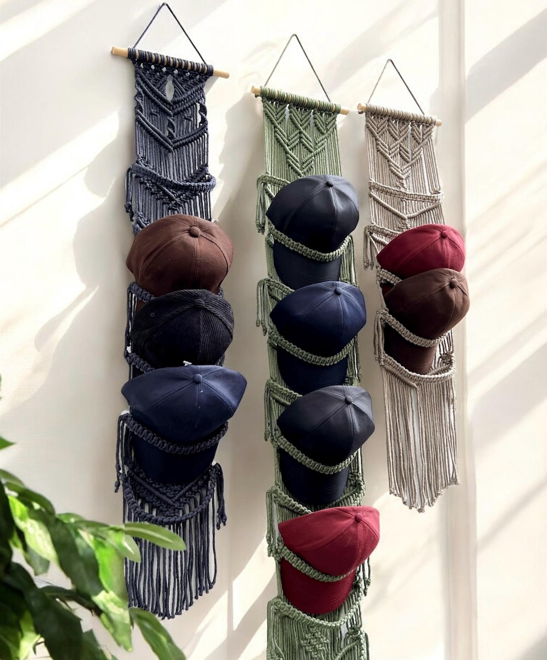 Macrame Baseball Cap Holder Pattern, Wall Mount Cap Hanger, Handmade ...