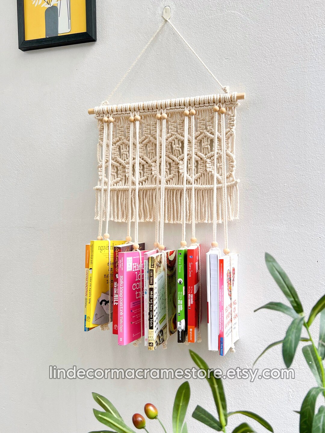 Macrame Hanging Book Shelf Rustic Book Holder Book Handmade - Etsy