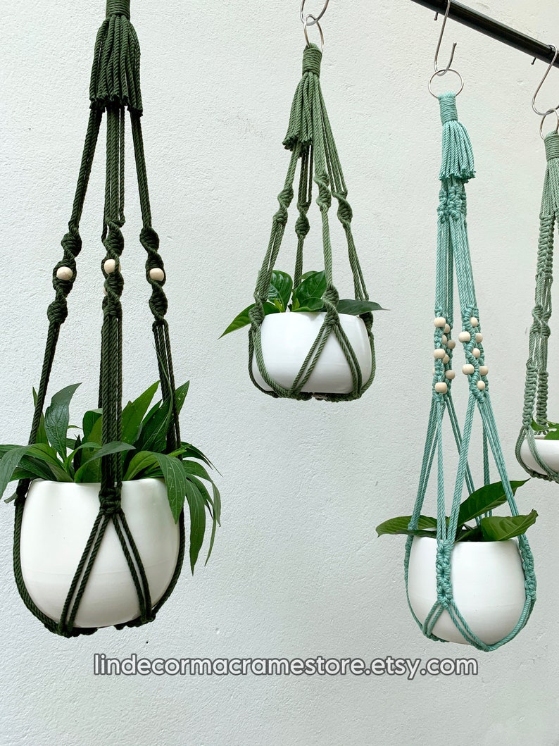Minimalist Macrame Plant Hanger, Modern No Tail, Indoor Hanging Planter ...