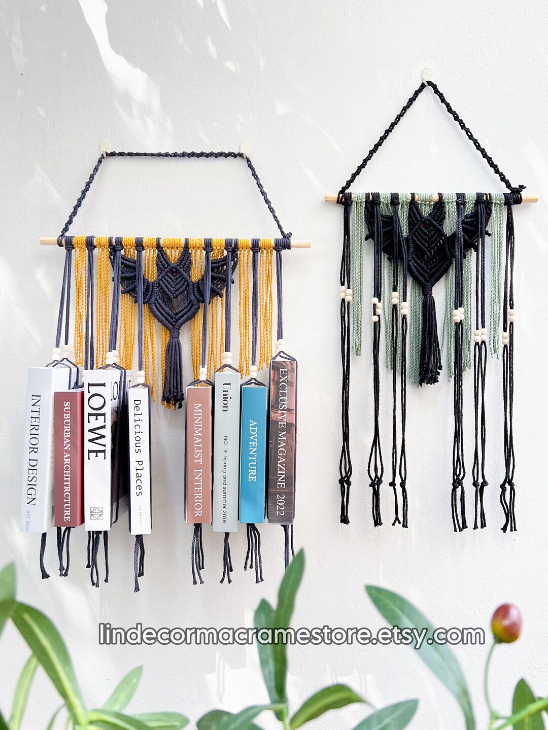 Macrame Bat Hanging Book Holder, Boho Book Storage Organizer, Bat ...