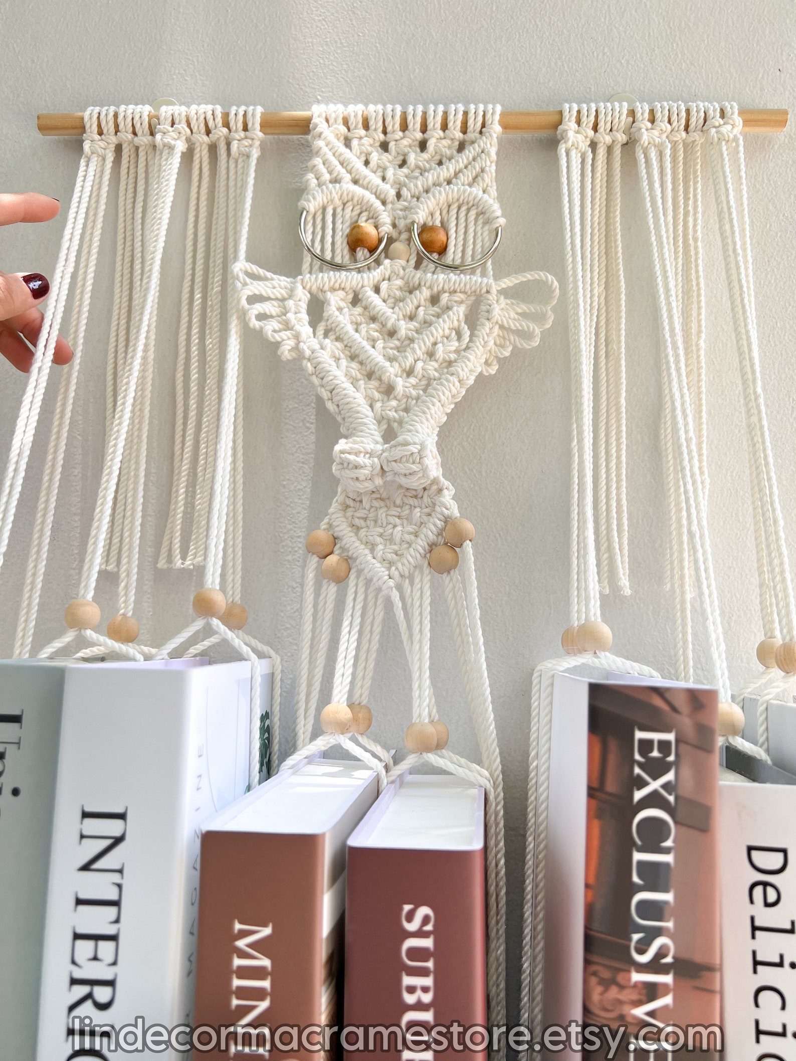 Owl Hanging Bookshelf, Macrame Book Holder, Owl Handmade Book Storage Organizer, Boho Hanging ...