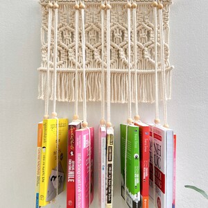 Macrame Hanging Book Shelf, Rustic Book Holder, Book Handmade Storage ...