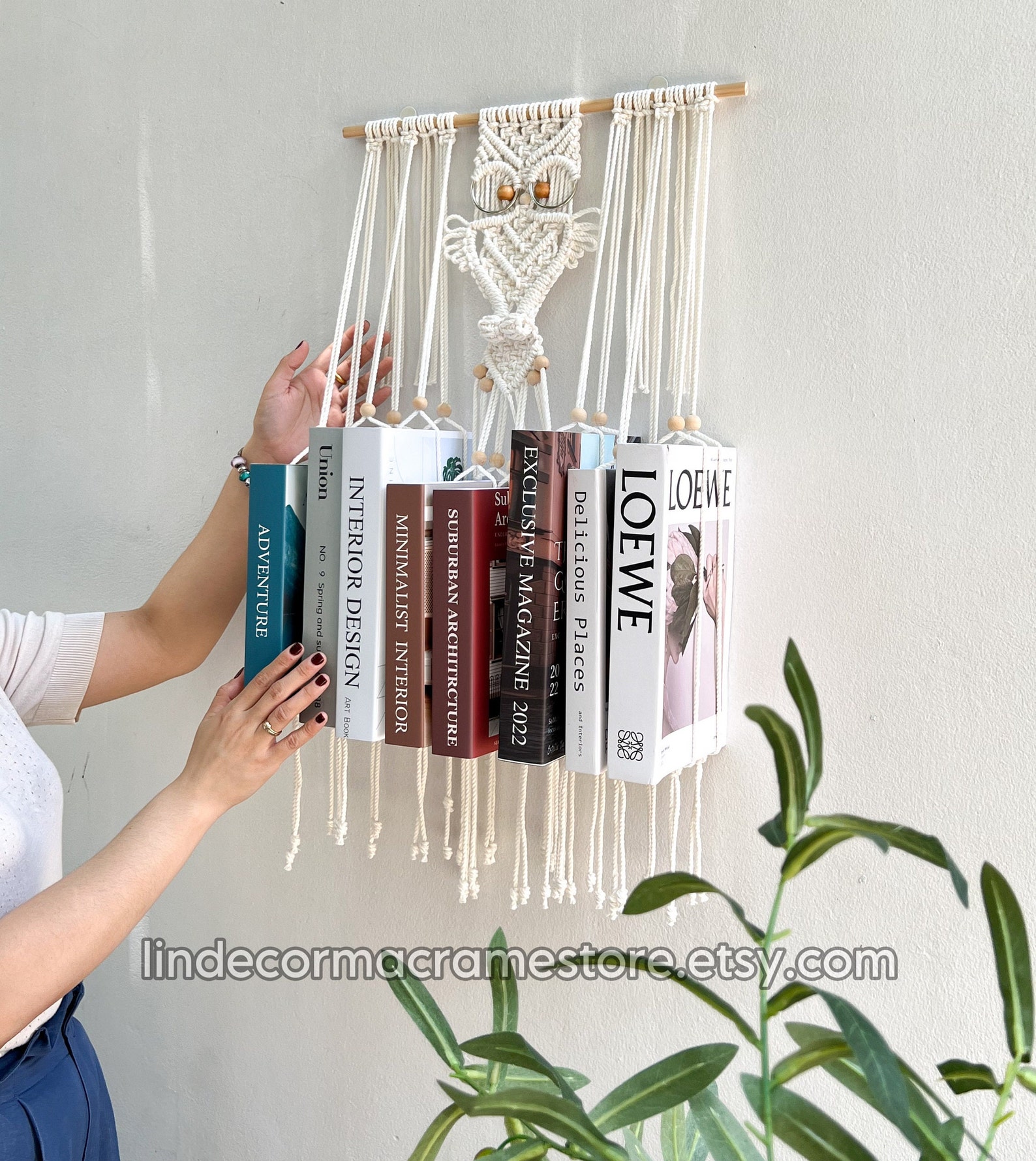 Owl Hanging Bookshelf, Macrame Book Holder, Owl Handmade Book Storage ...